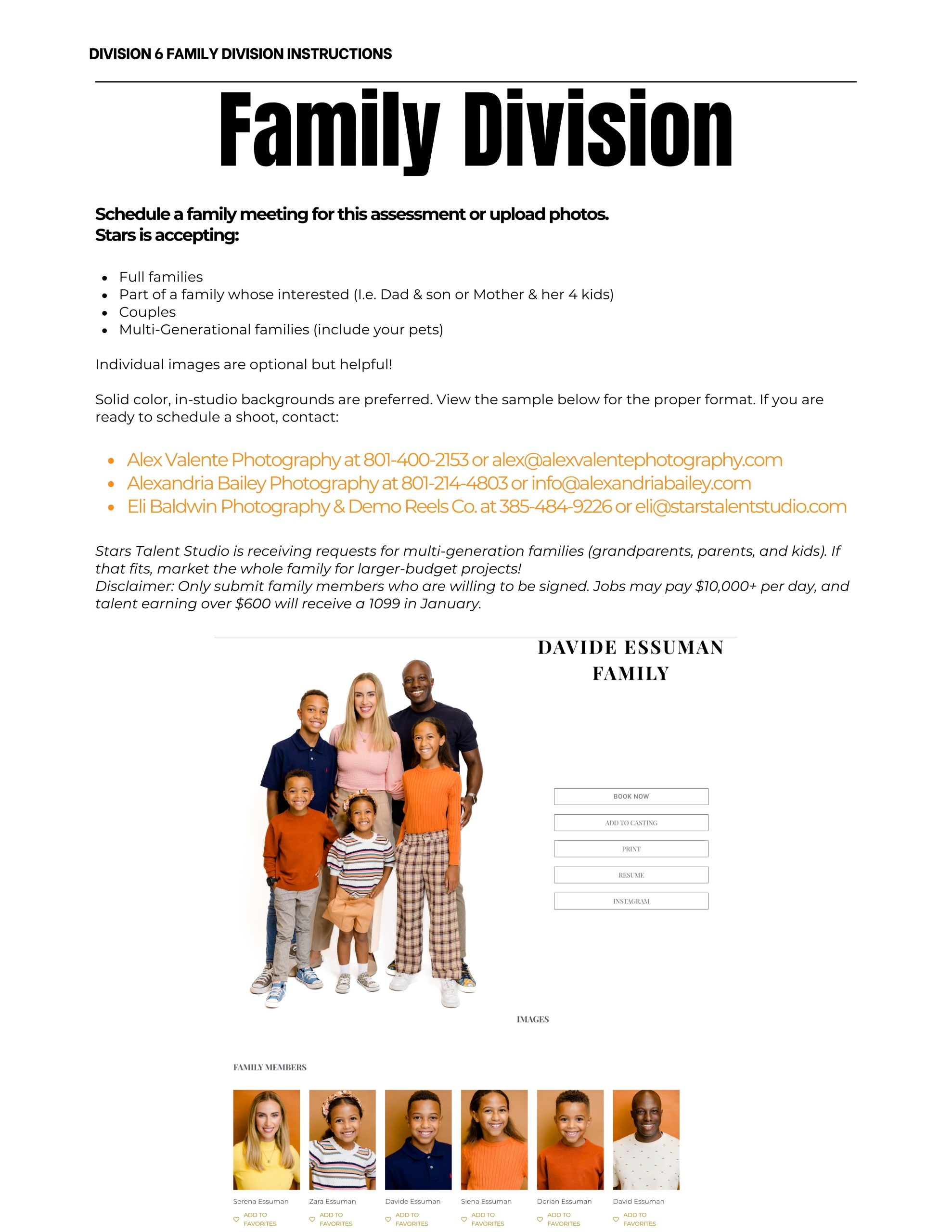 Family Division - Stars Talent Studio